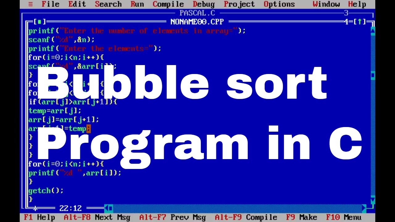 Bubble Sort Program In C Youtube