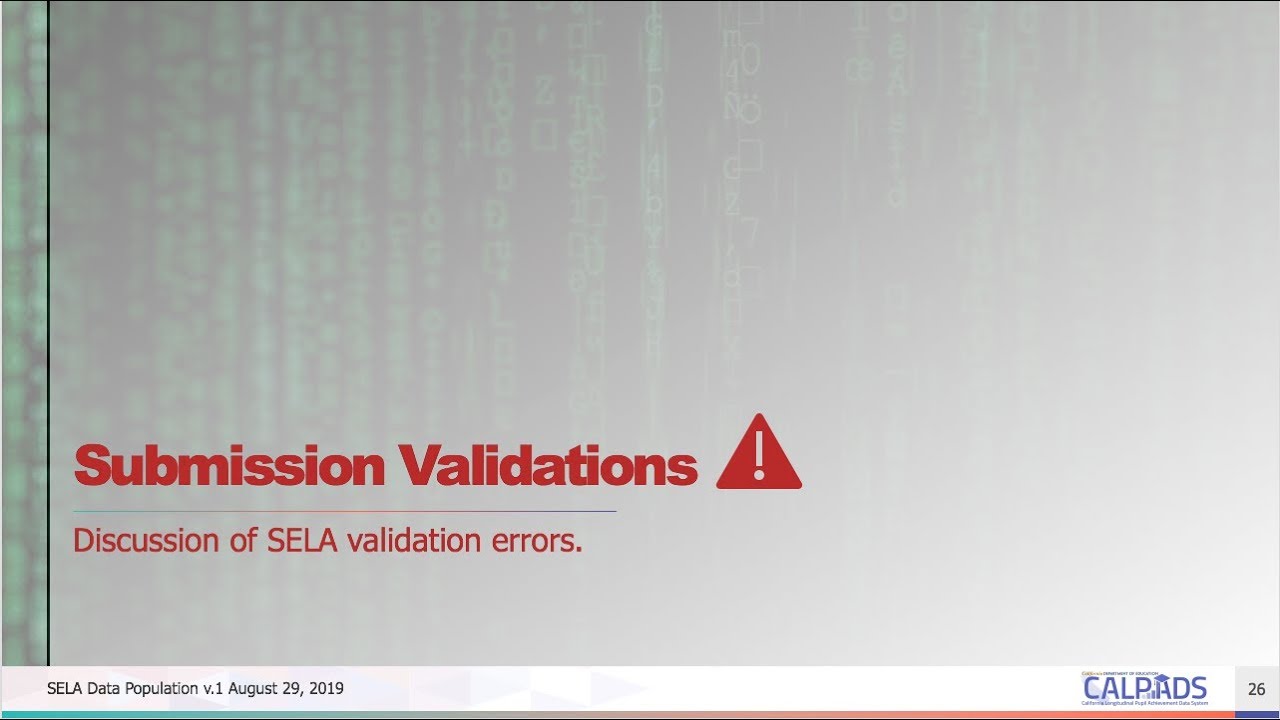 Sela Data Population Module E Submission Validations Youtube