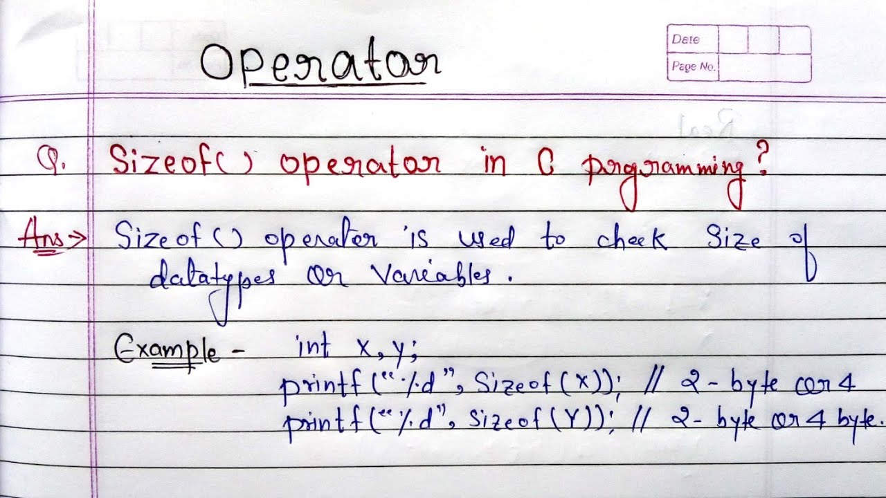 Sizeof Operator In C Programming In Hindi Unary Operators Sizeof