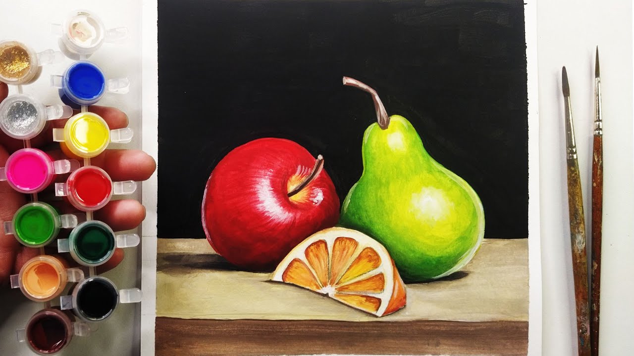 Realistic Painting In Only 10 Rs Colors Still Life Fruits Drawing