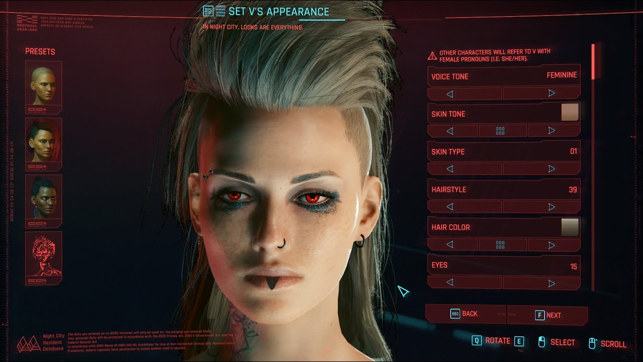 Cyberpunk2077 Female V Character Creation Youtube