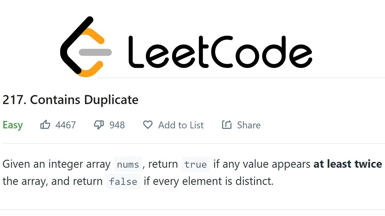 Leetcode Contains Duplicate 217 Solution Explained Youtube