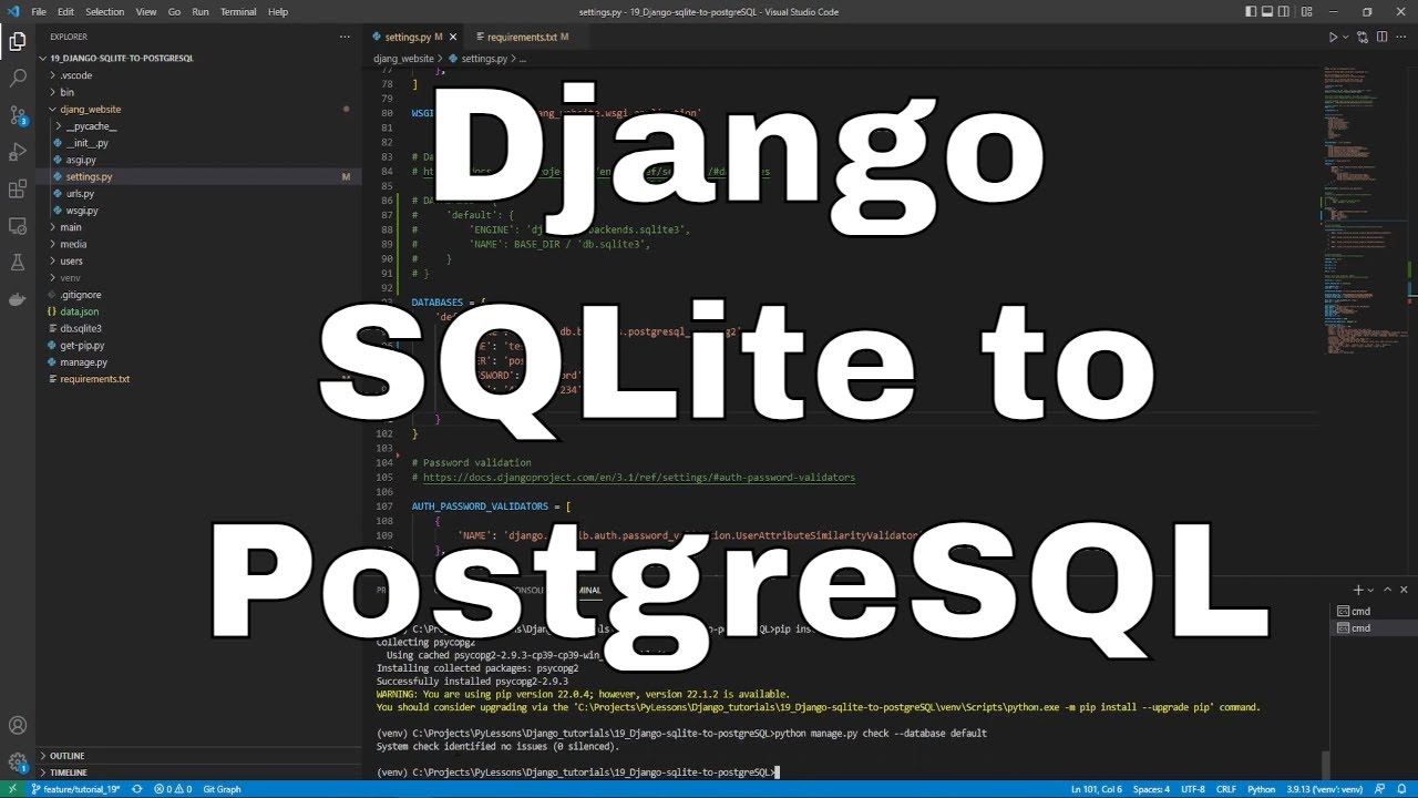 Django Tutorial Migrate From Sqlite To Postgresql 19 Youtube