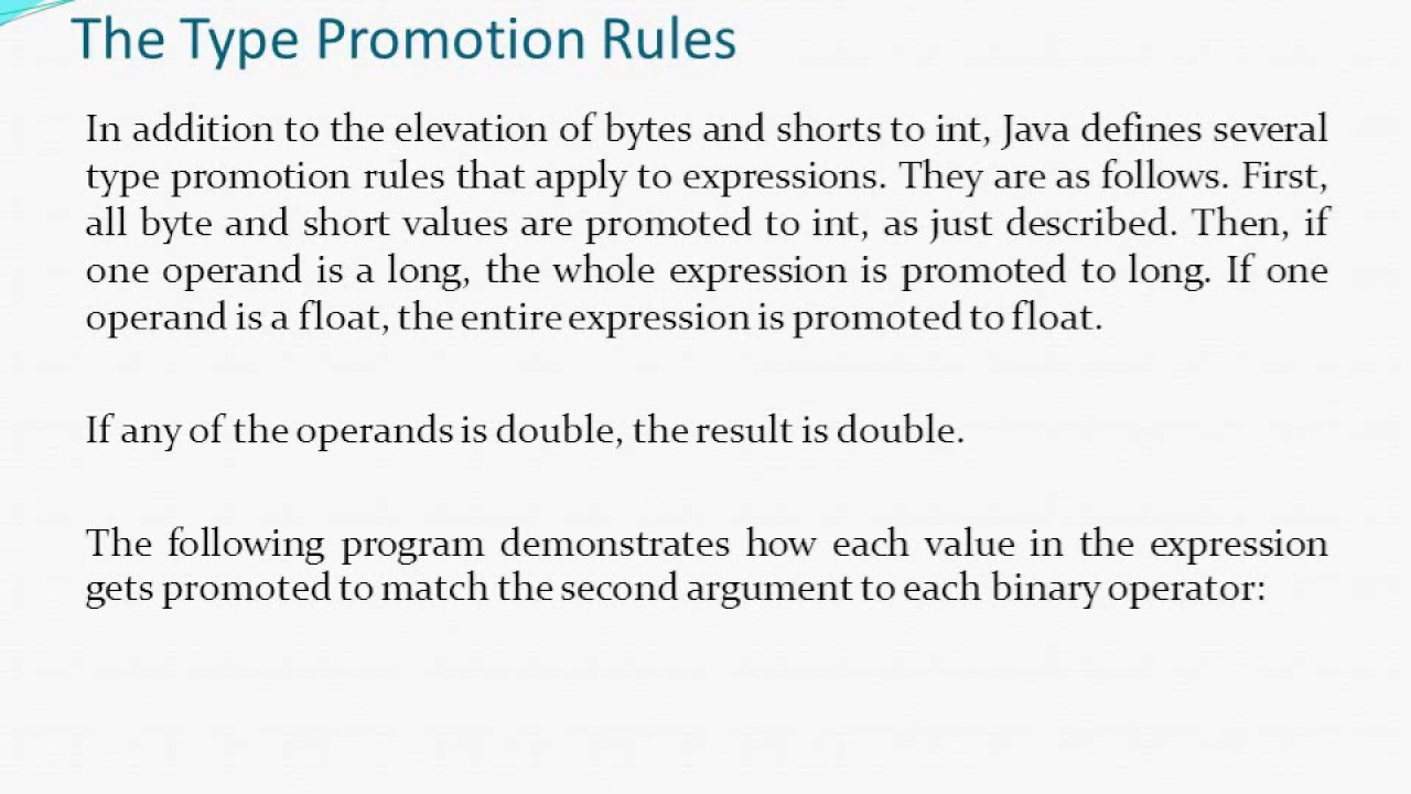Automatic Type Promotion In Expressions Java The Type Promotion