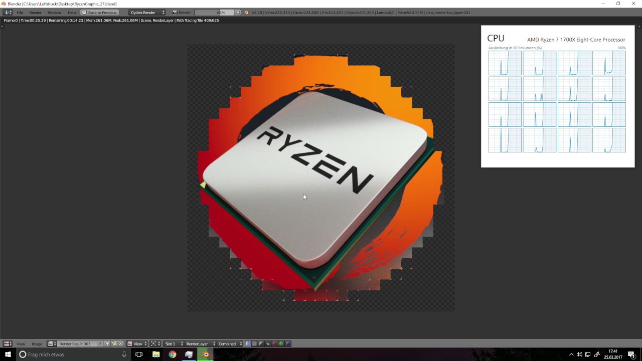 Amd Ryzen Blender Demo Amd Ryzen 7 1700x Stock Blender 2 78a