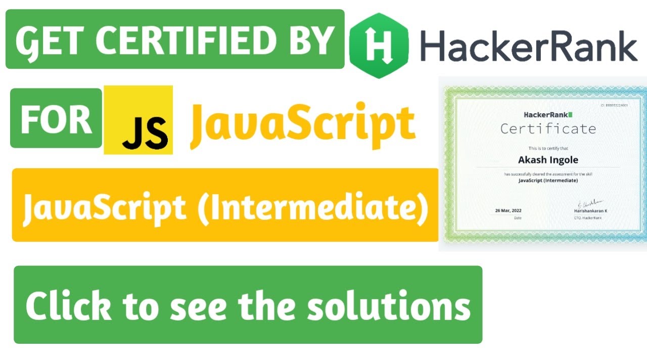 Hackerrank Certification For Javascript Hackerrank Js Solutions Youtube