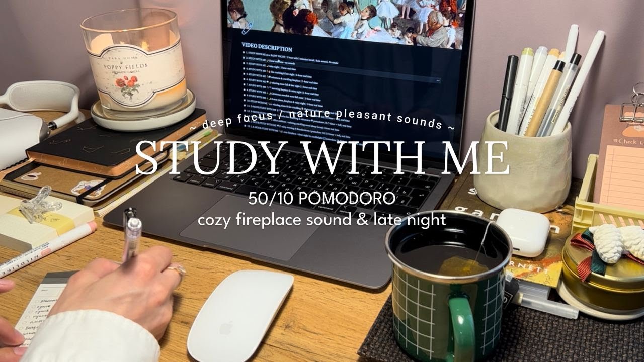 3 Hr Study With Me рџ Cozy Fireplace At Late Night Pomodoro 50 10 With