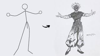 How To Draw Gojo Saturo Full Body Out Of Stick Man Easy Step By Step