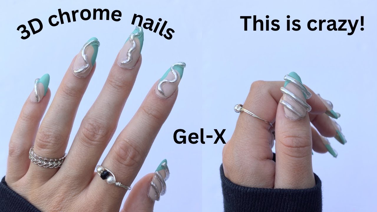Trending 3d Chrome Nail Art Abstract Gel X Nail Tutorial Youtube