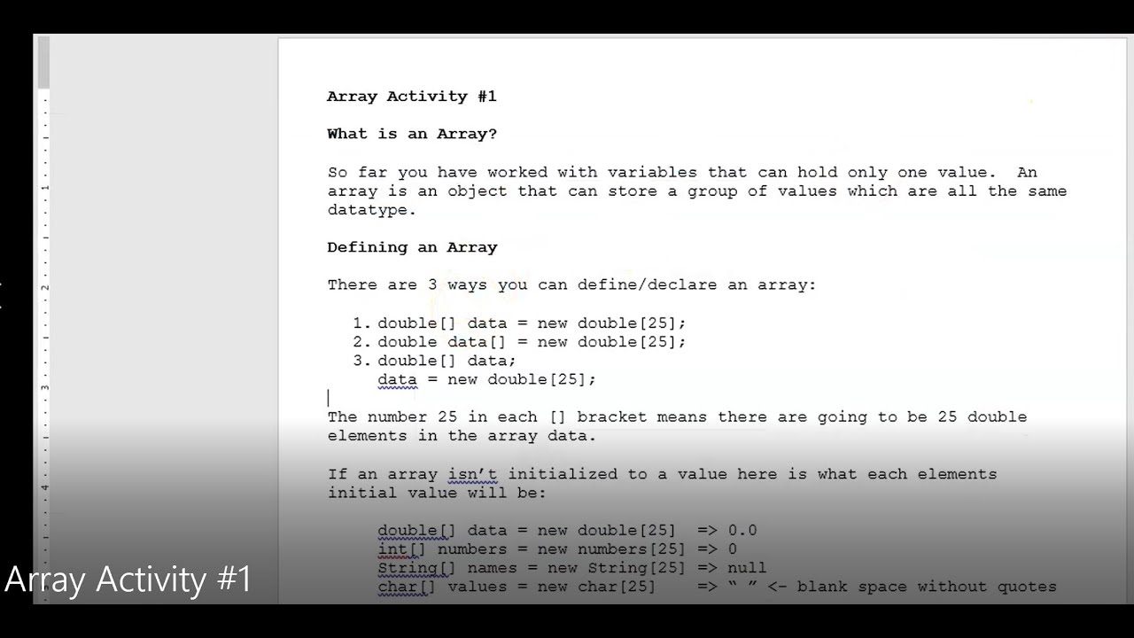 Java Lesson 78 Array Activity 1 Youtube