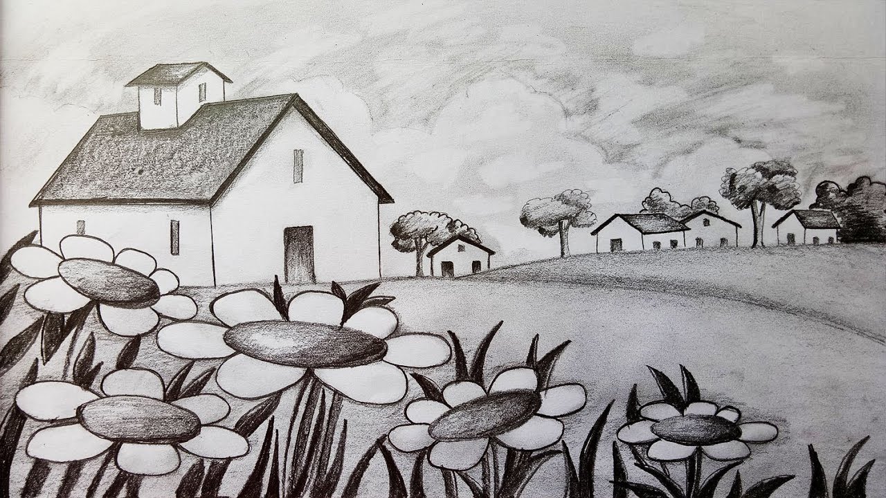 Easy Pencil Sketch Drawing Of Scenery Scenery Sketch Easy Sketches