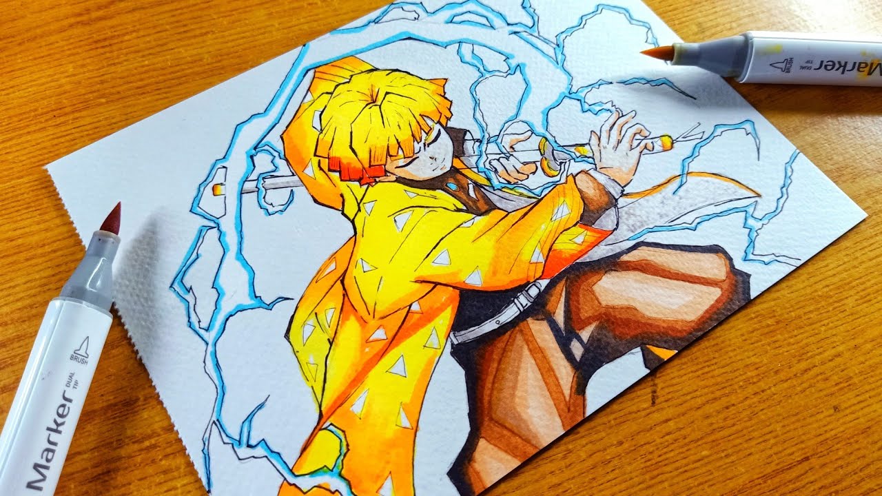 How To Draw Zenitsu Demon Slayer Step By Step Tutorial Youtube