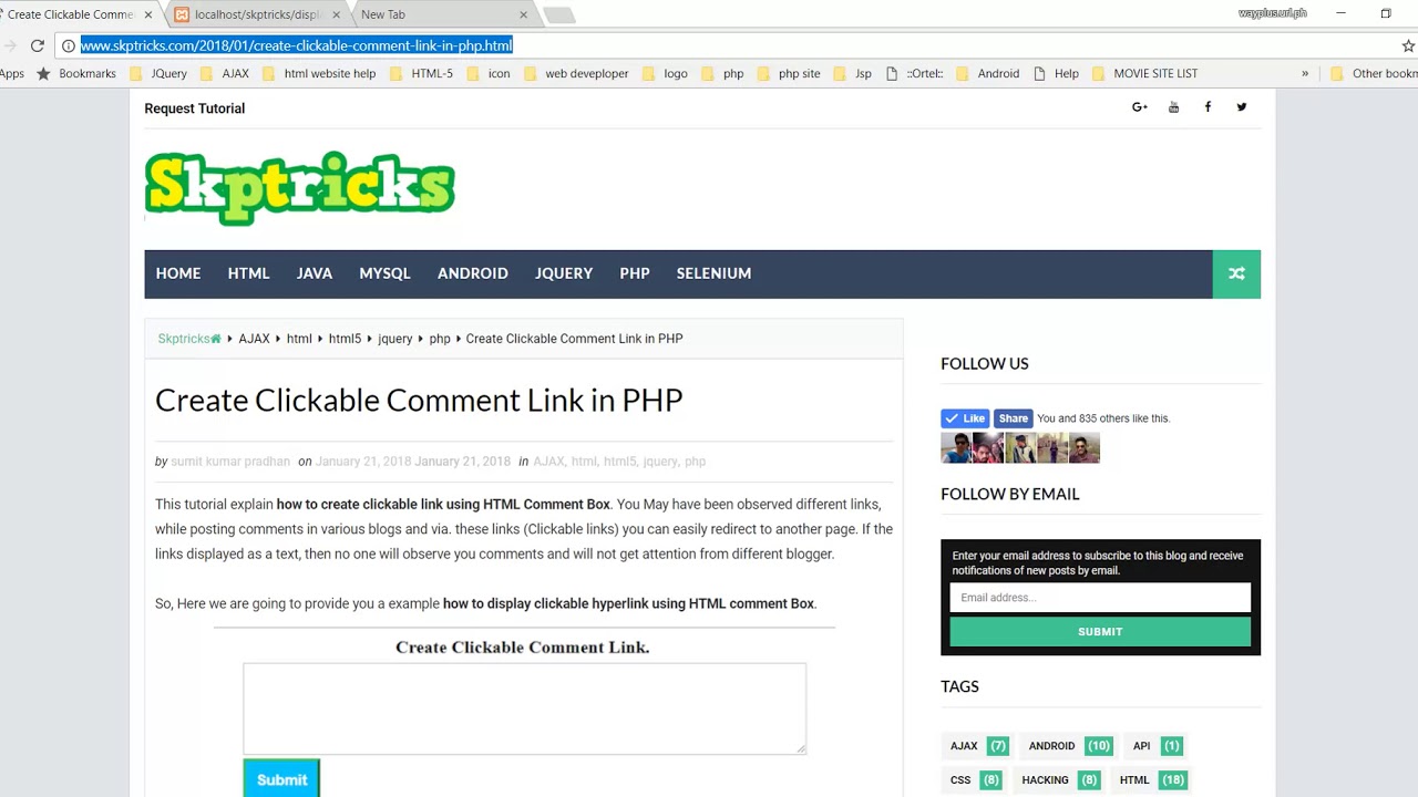 Create Clickable Comment Link In Php Youtube