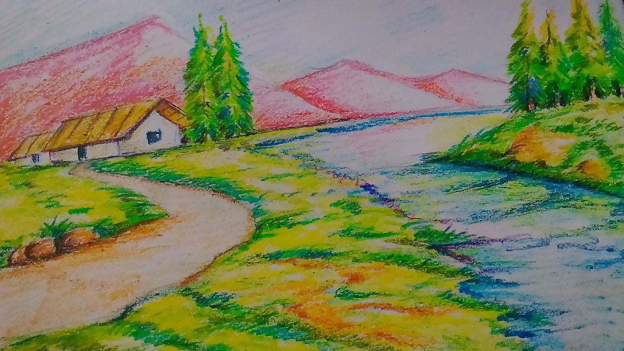 How To Draw A Beautiful Landscape Drawing Tutorial For Kids Youtube