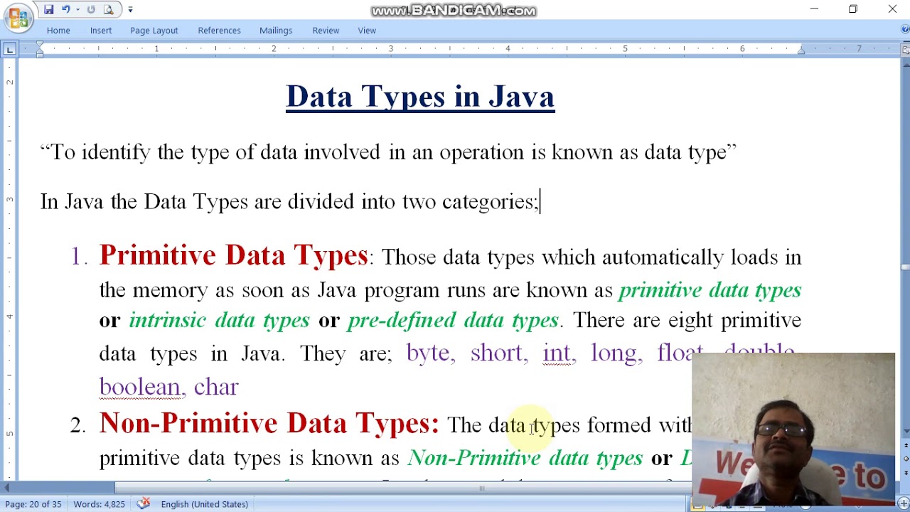 Data Types In Java Youtube