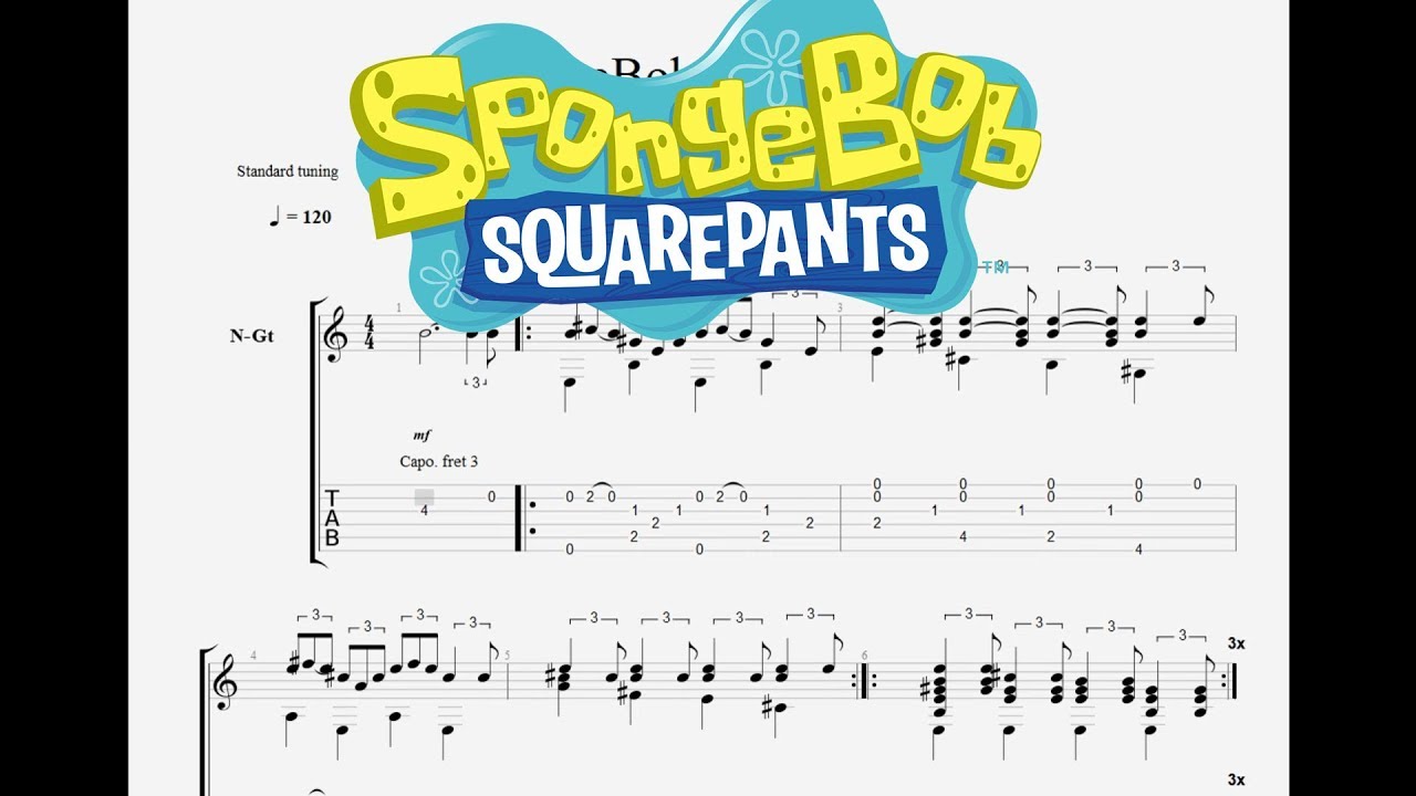 Spongebob Intro Theme Guitar Tab Guitar Tab Youtube