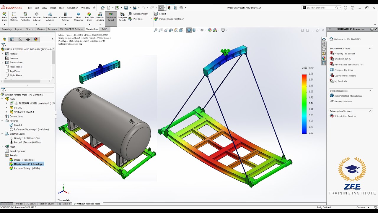 Pressure Vessel Skid Lifting Analysis Solidworks Youtube