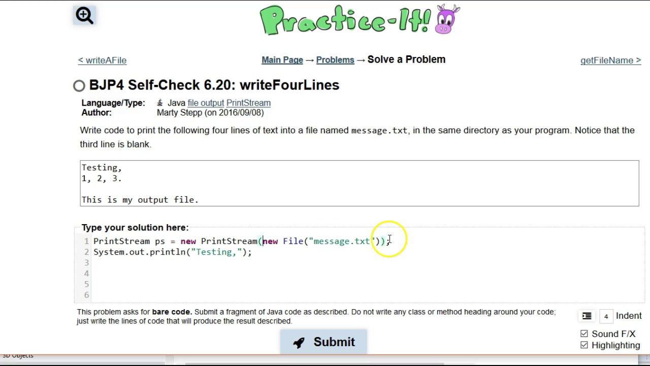 Building Java Programs Self Check 6 20 Writefourlines Youtube