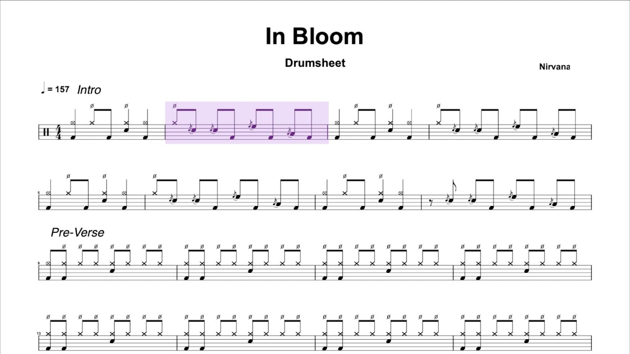 Nirvana In Bloom Isolated Drums Drumsheet Youtube