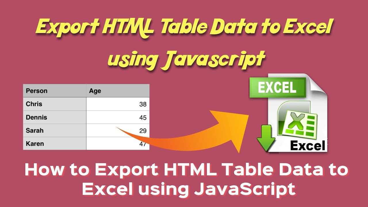 Export Data From Html To Excel Export Html Table Data To Excel Using