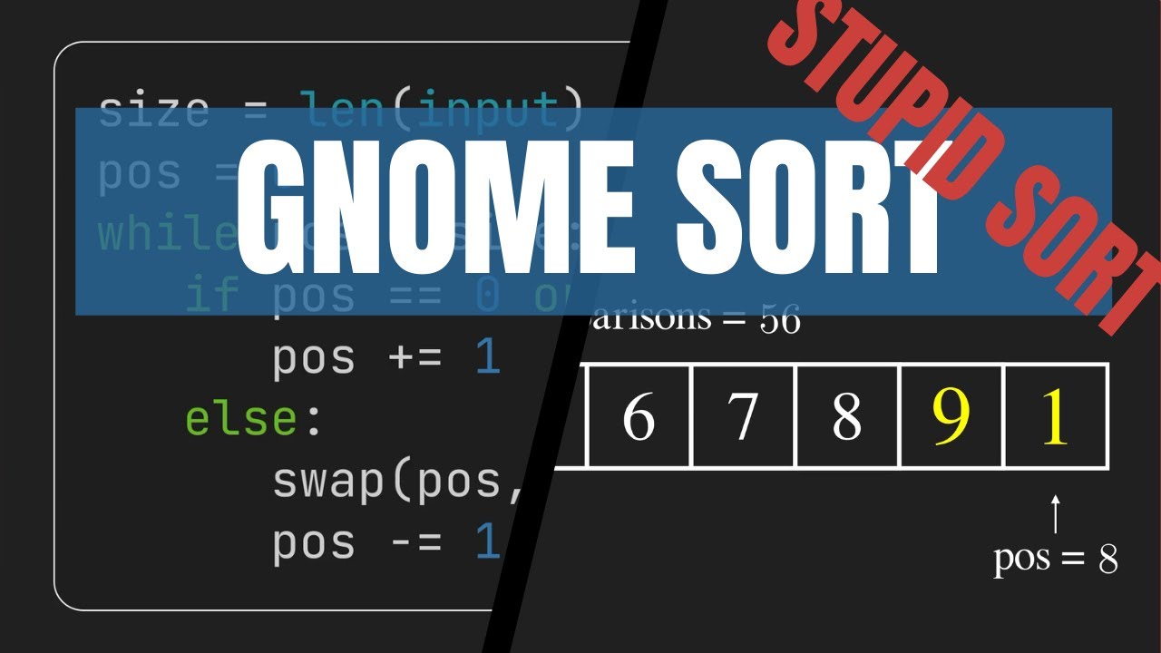 Gnome Sort Algorithm Child Of Insertion And Bubble Sort In 3 Minutes