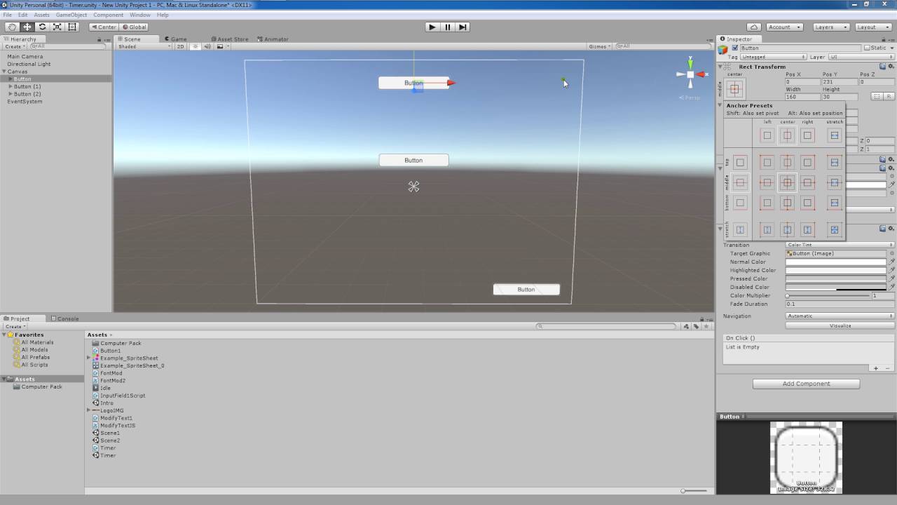Unity 5 Tutorial Rect Transform And Anchor Points Youtube