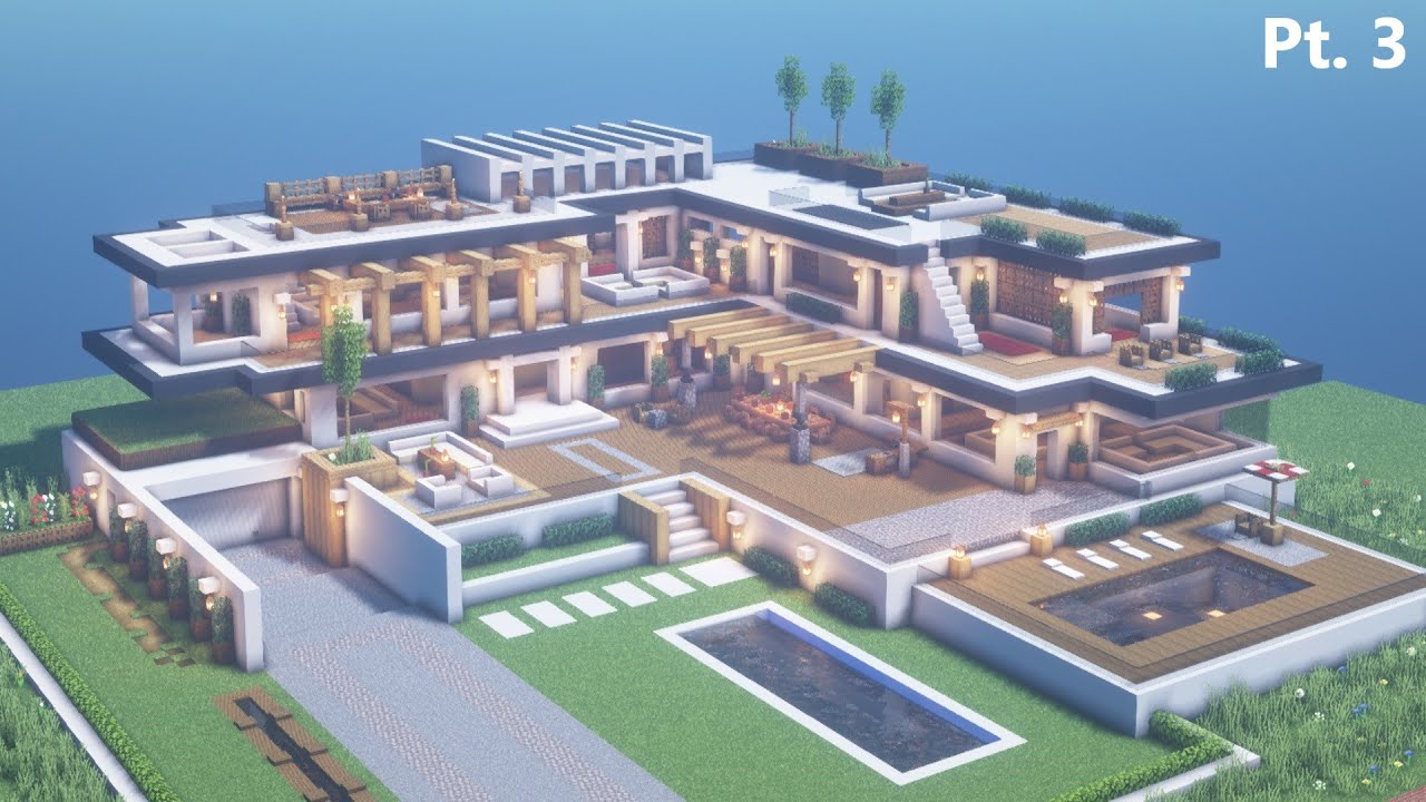 Minecraft Modern Mega Mansion Tutorial Pt 3 Architecture Build 11