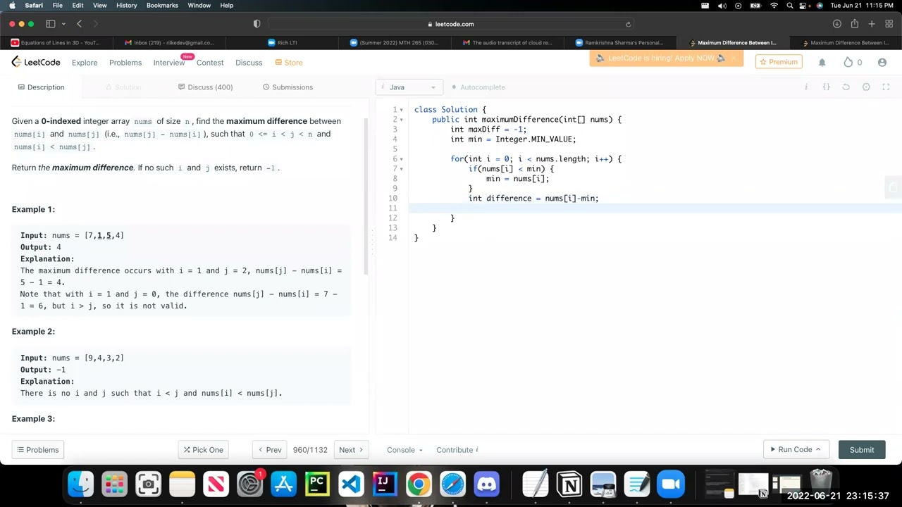 Maximum Difference Between Increasing Elements Leetcode 2016 Youtube