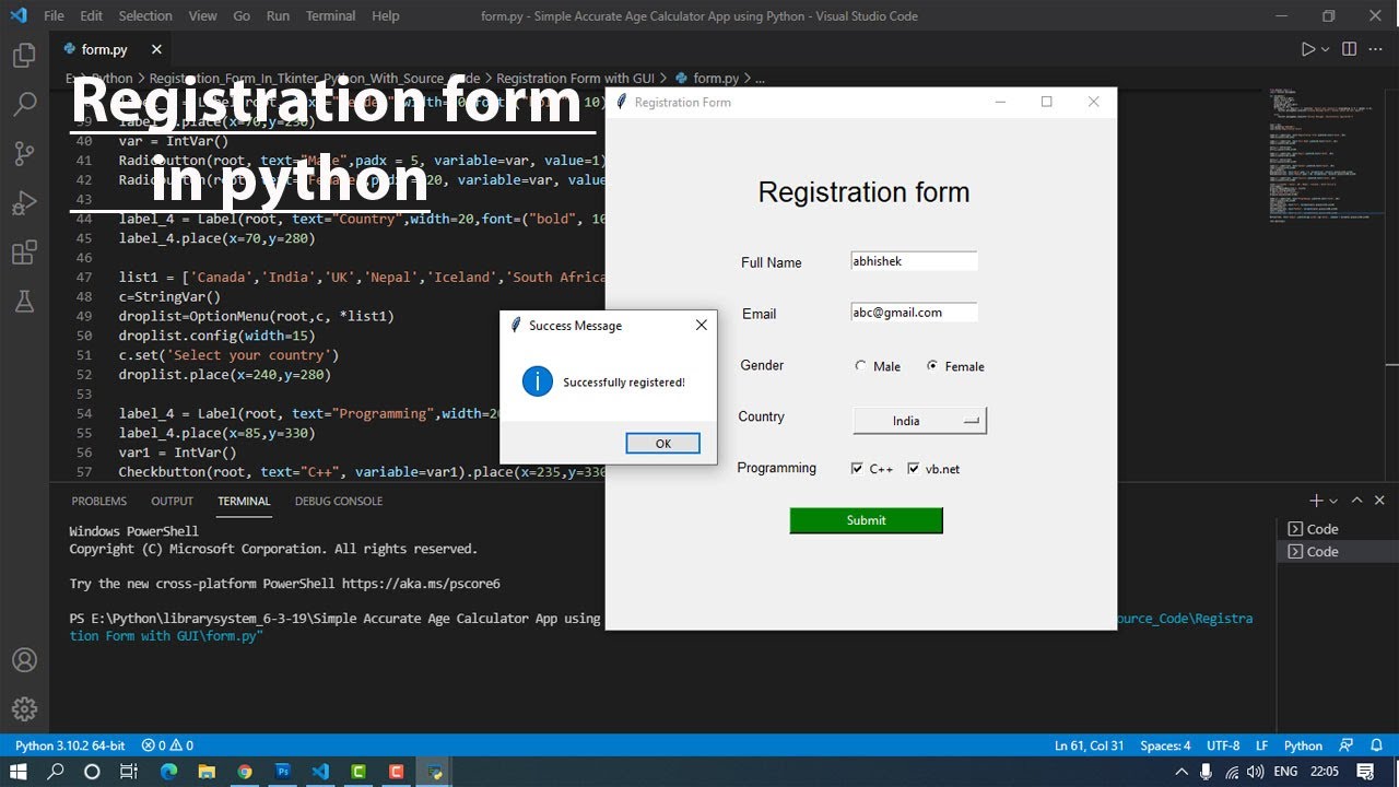 рџ ґ Registration Form In Python Using Tkinter Gui Registration Form In