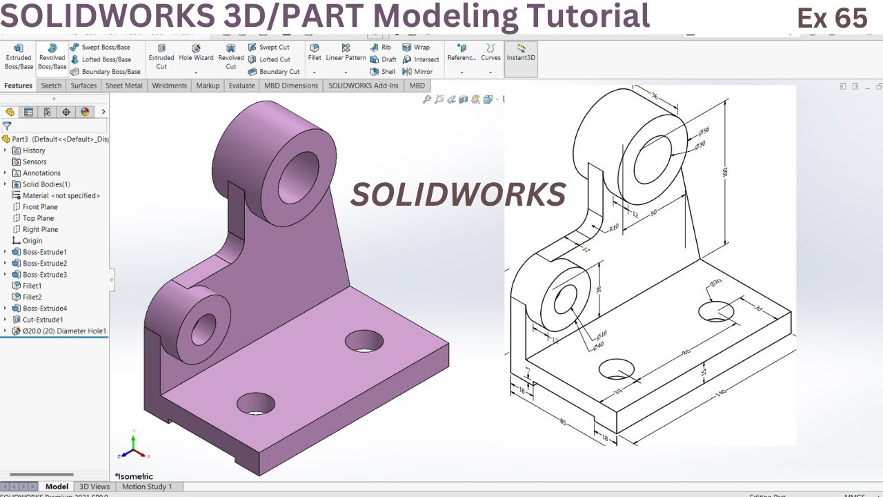 Solidworks 3d Modeling Tutorial Ex 65 Solidworks Tutorial Learn