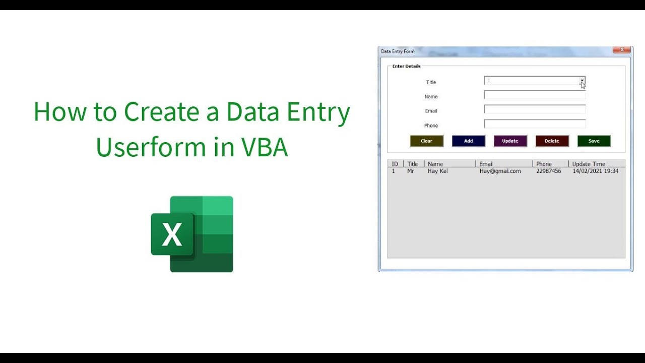 Vba User Form Add Update Delete And Save Youtube