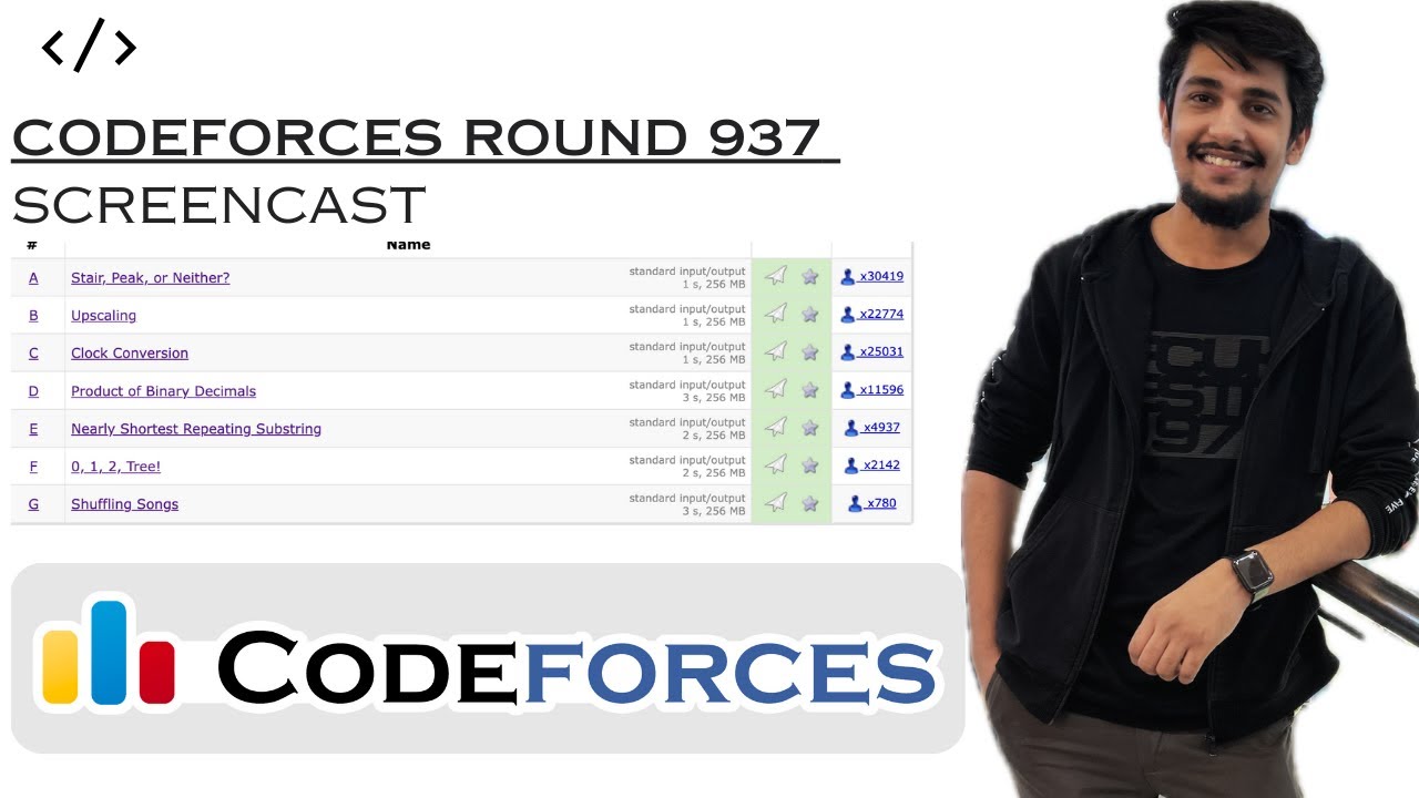 Codeforces Round 937 Div 4 A G Screencast Youtube