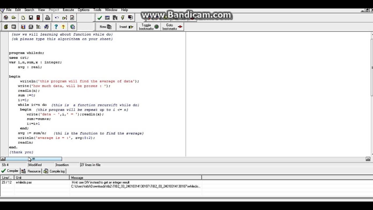 Pascal Programing While Do Youtube