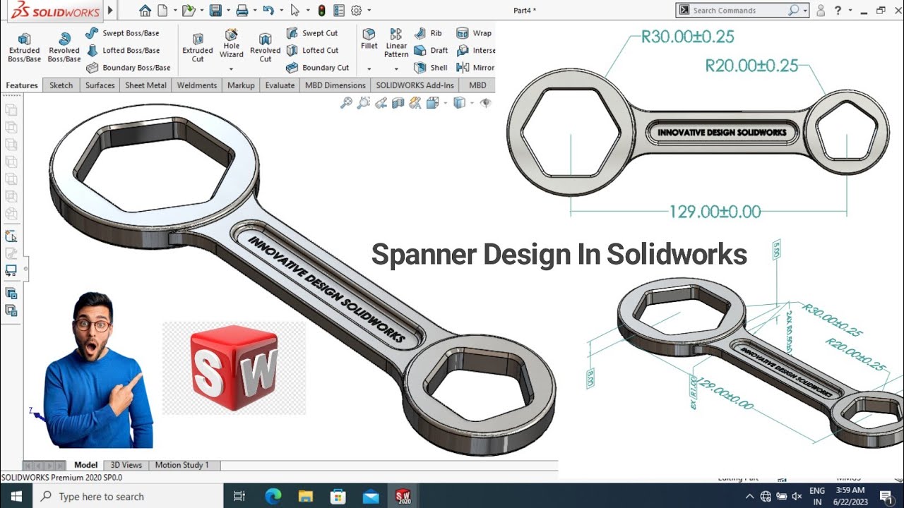 Spanner Design In Solidworks Solidworks Tutorials