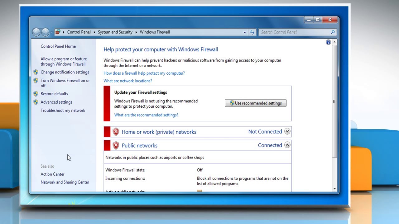 Configure Windows Firewall Settings On A Windows 7 Pc Youtube
