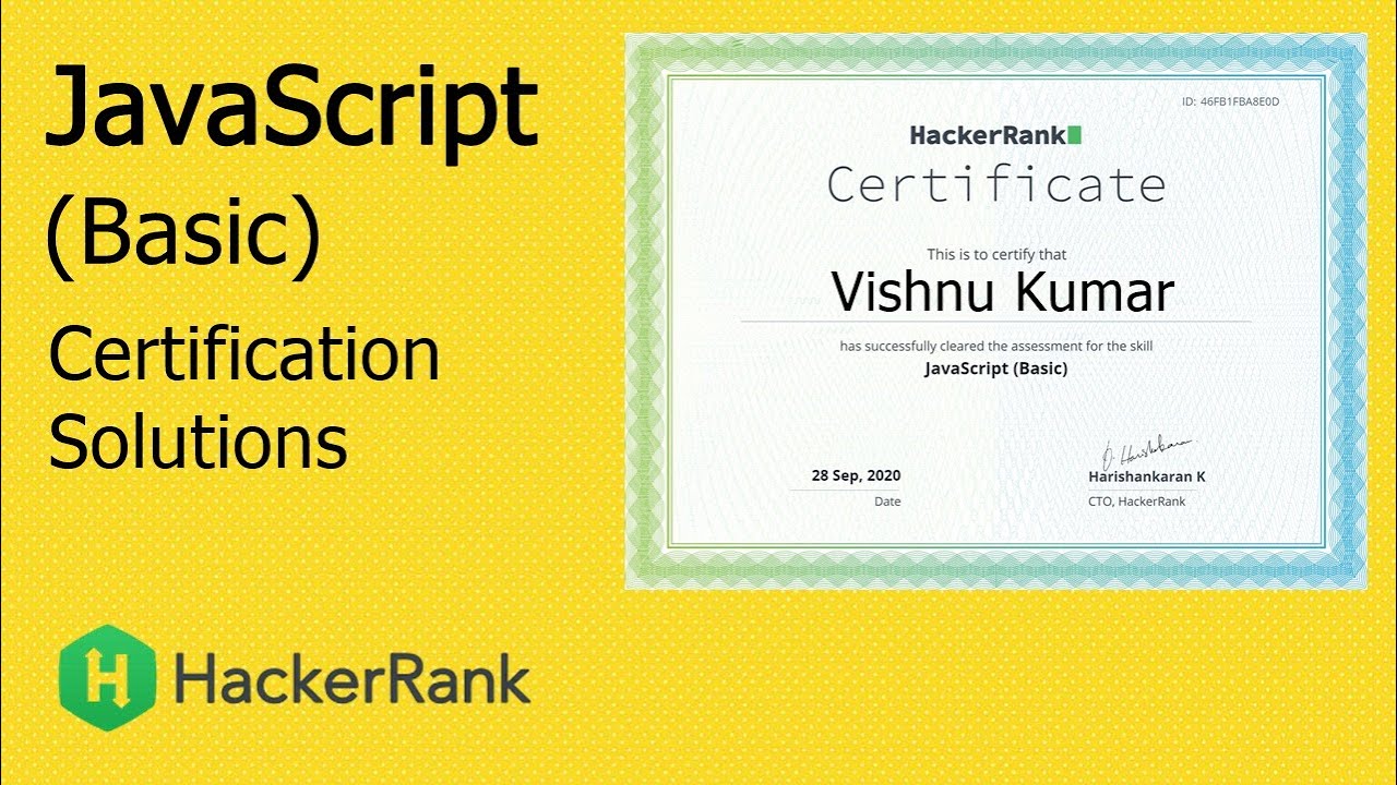 Javascript Basic Hackerrank Certificate Solution Youtube