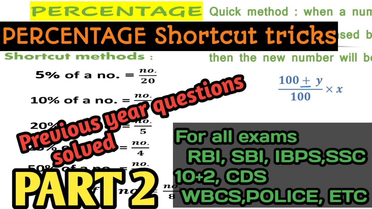 Percentage Shortcut Tricks Part 2 All Competitive Exam S Previous