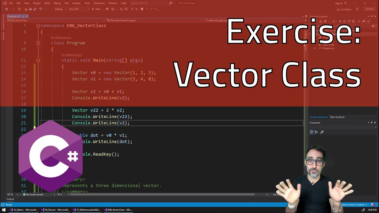 E 6 Creating A Vector Class Learning C Youtube