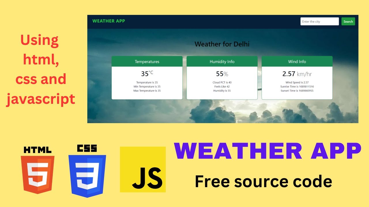 Weather App Simple Projects Using Html Css And Javascript Youtube