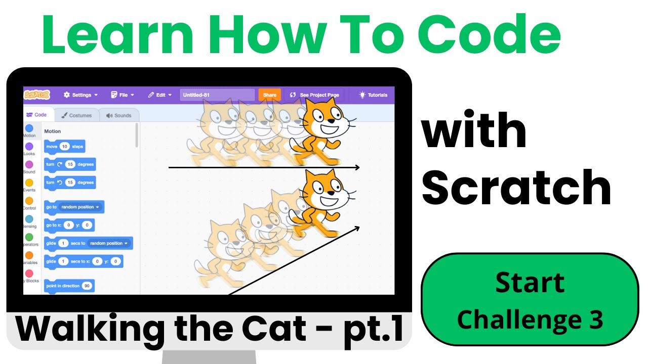 Walking The Cat Part 1 Challenge 3 Learn Scratch Coding Youtube