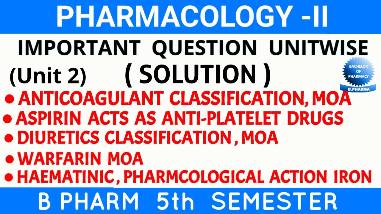 Pharmacology 5th Semester Important Question With Solution