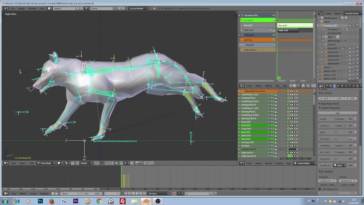 Wolf Run And Trot Cycles Blender 3d Youtube