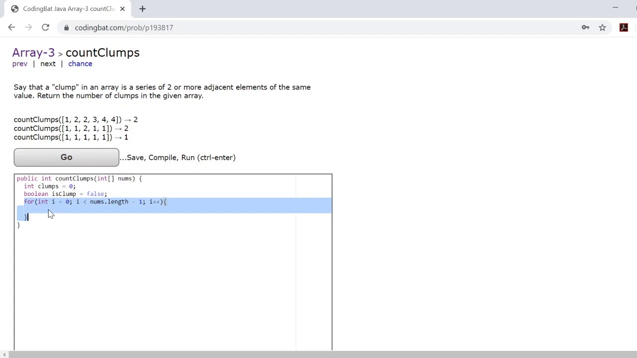 Array 3 Countclumps Java Tutorial Codingbat Youtube