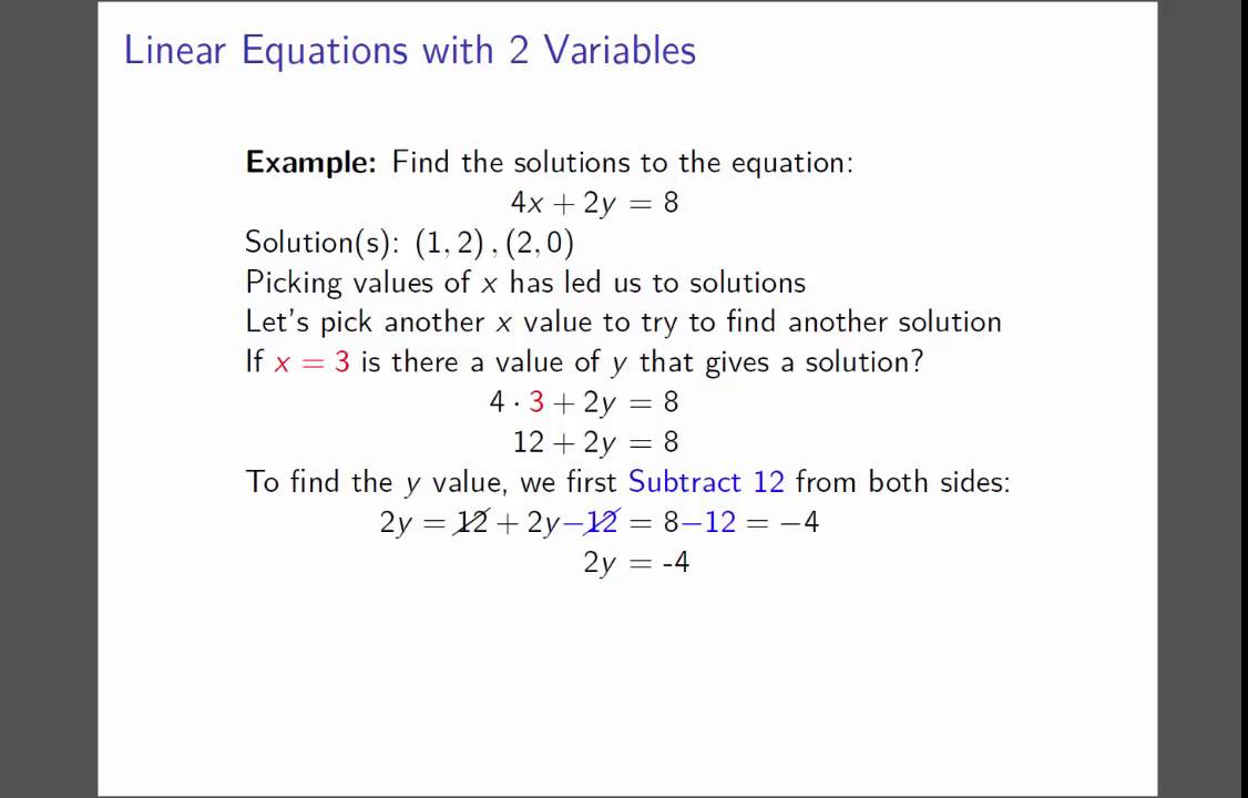 Introduction To Solving Linear Equations With 2 Variables Youtube