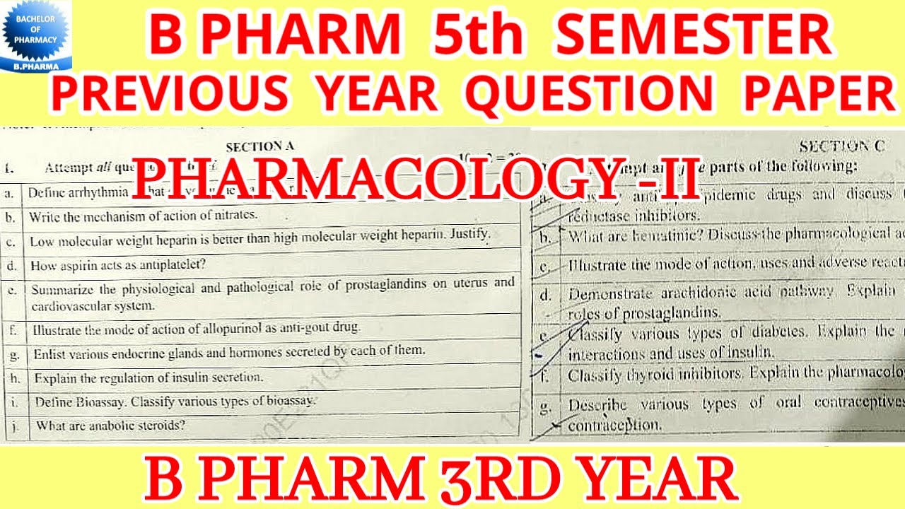 B Pharm 5th Semester Previous Year Pharmacology 2 Question Paper