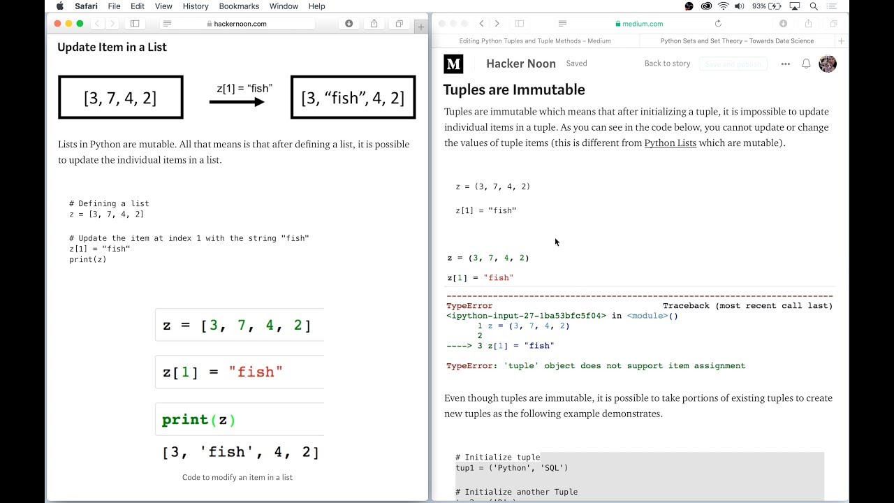 Differences Between Python Tuples And Lists Youtube