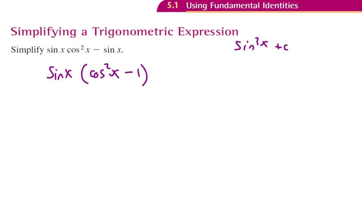 Simplifying A Trig Expression Ex 1 Youtube