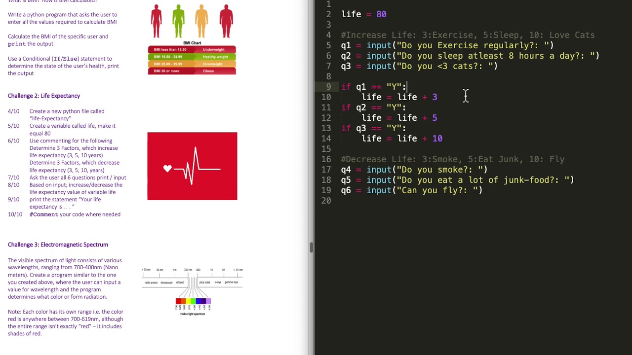 Intro To Python Conditionals Challenge 2 Life Expectancy Youtube