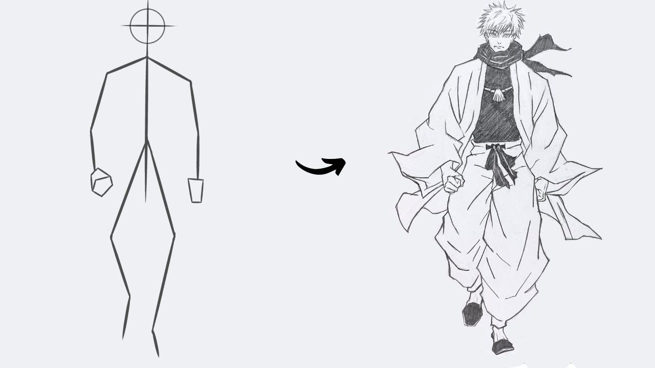 How To Draw Gojo Satoru Full Body Out Of Stick Man Easy Step By Step