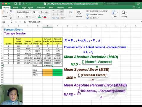 Operations Management Lecture 06e Forecasting Errors Excel Youtube